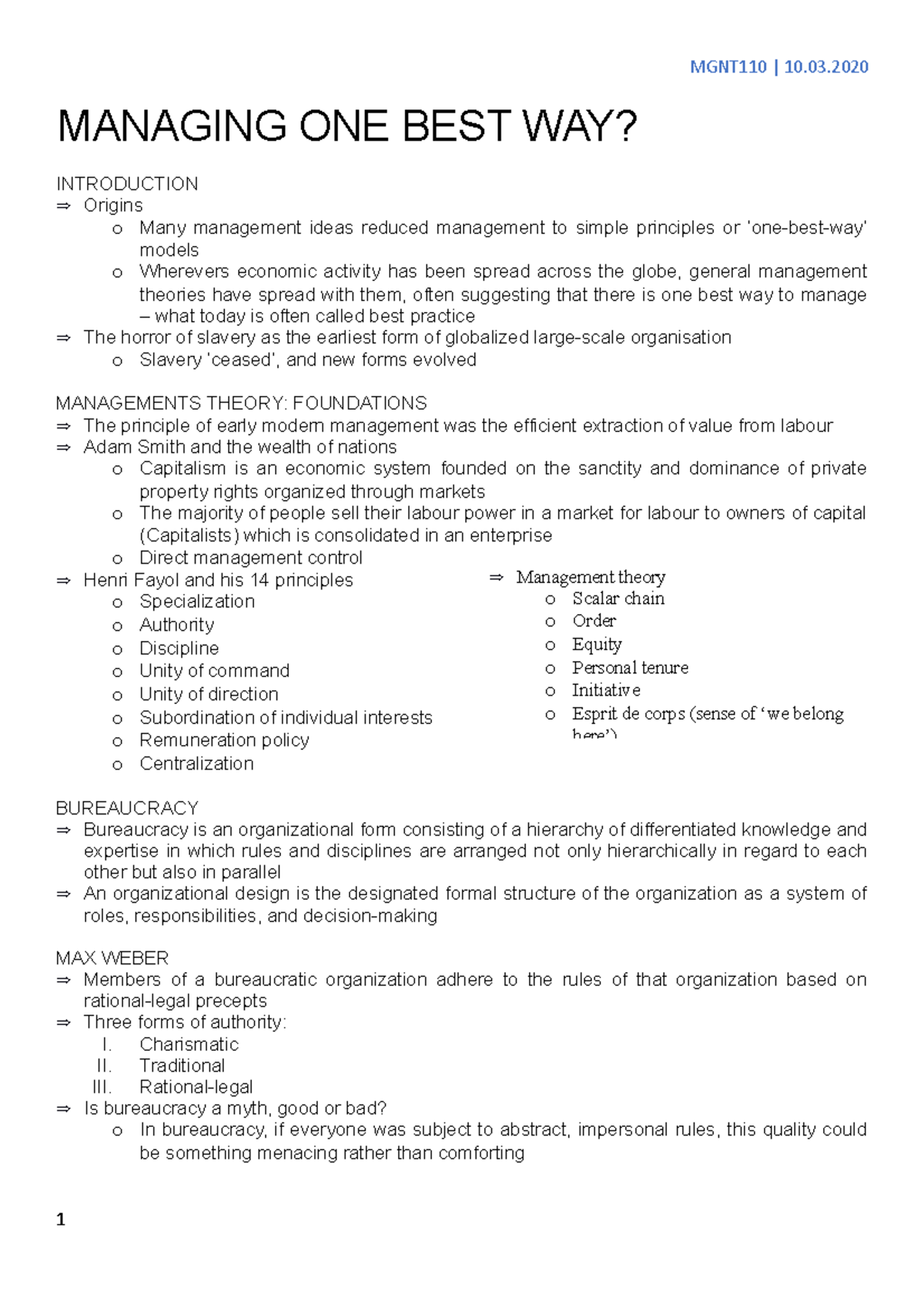 Managing one best way - 2 - MANAGING ONE BEST WAY? INTRODUCTION Origins ...