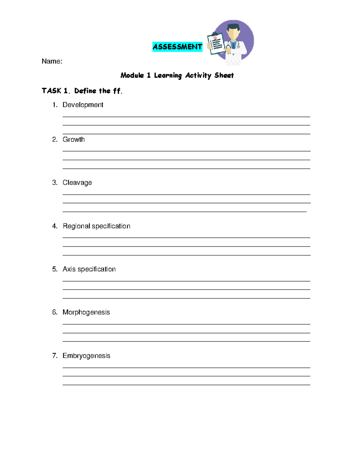 Module - ASSESSMENT Name: Module 1 Learning Activity Sheet TASK 1 ...