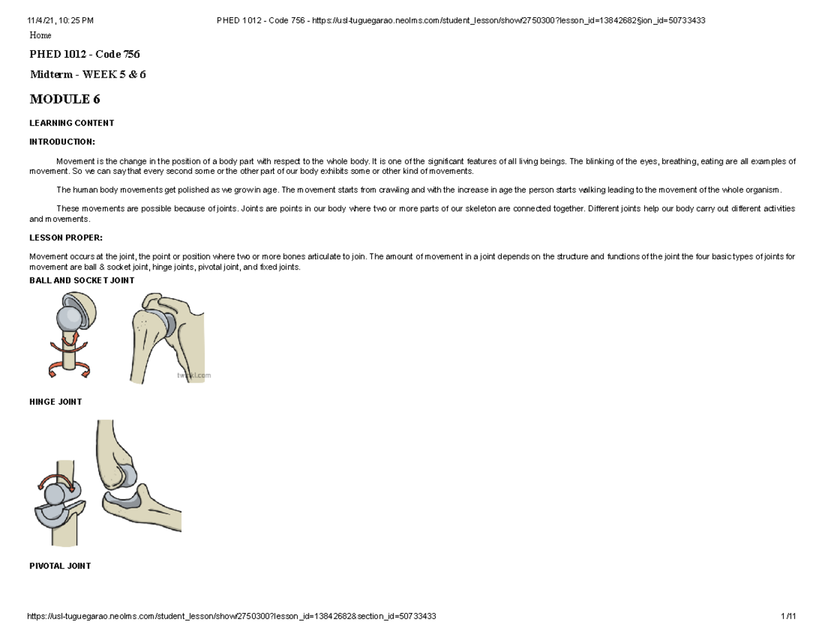 PHED- Module 6 - none - Home PHED 1012 - Code 756 Midterm - WEEK 5 & 6 ...