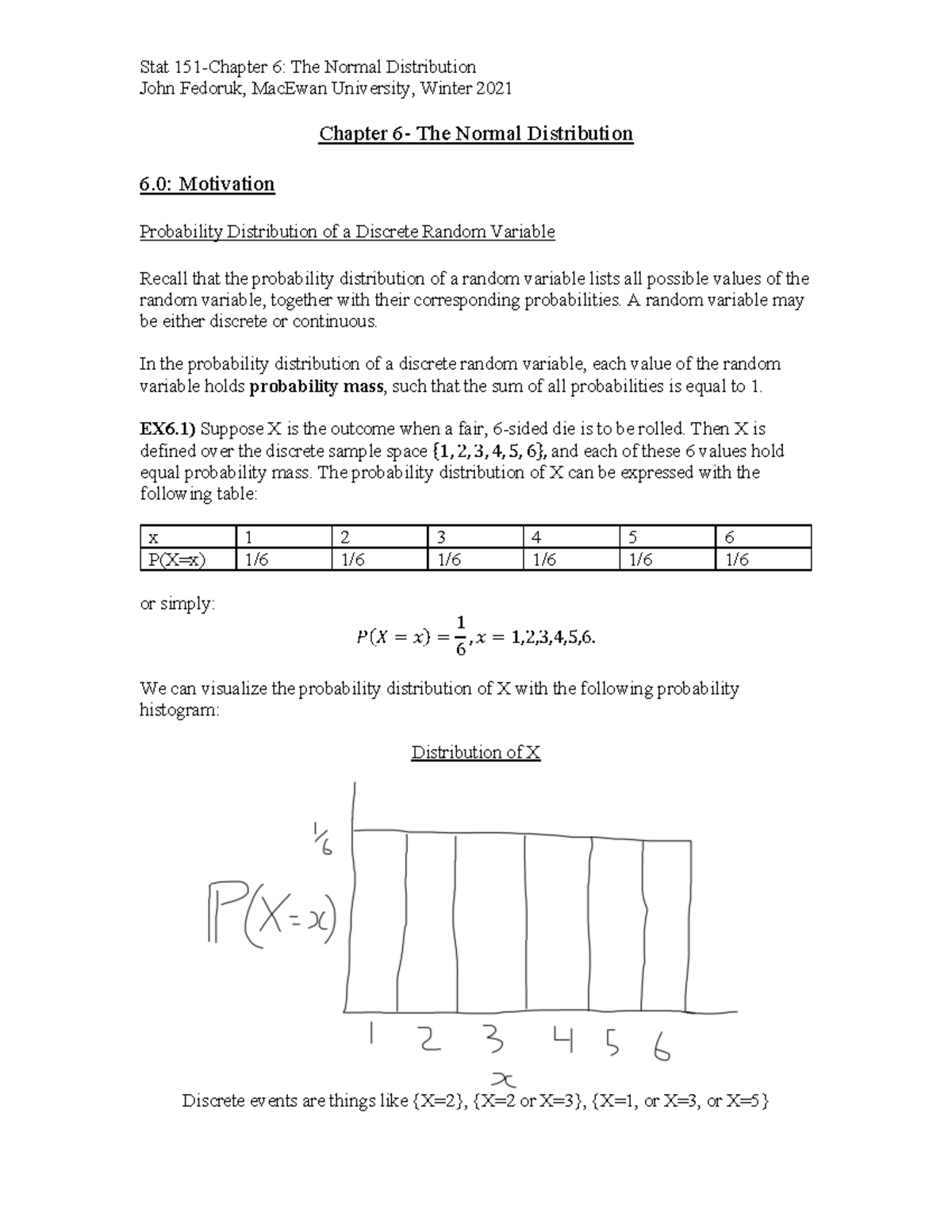 Chapter 6 notes - John Fedoruk, MacEwan University, Winter 2021 Chapter ...