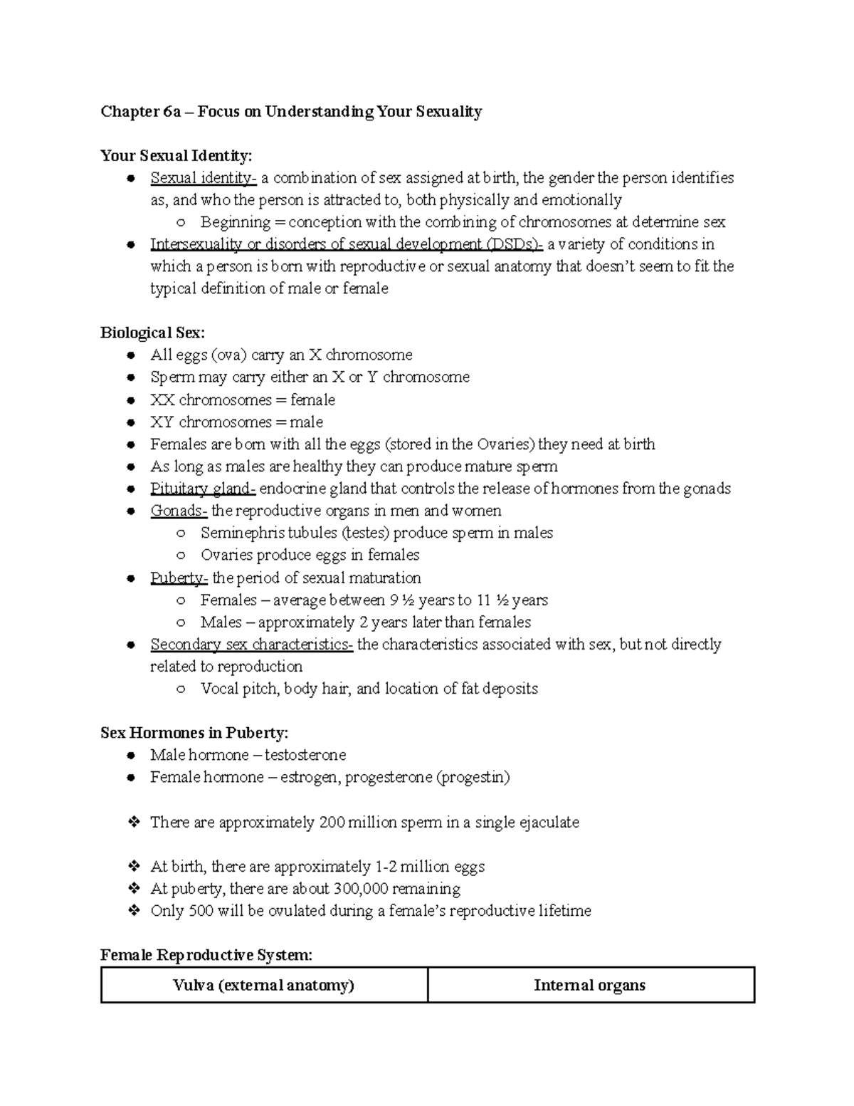 HLTH Final Exam Study Guide - Chapter 6a – Focus on Understanding Your Sexuality Your Sexual ...