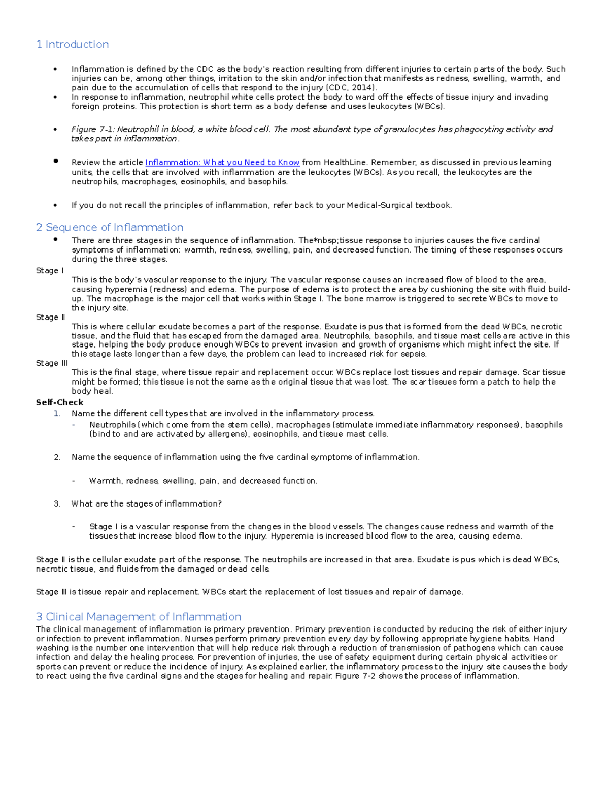 Module 5 lecture units - 1 Introduction Inflammation is defined by the ...