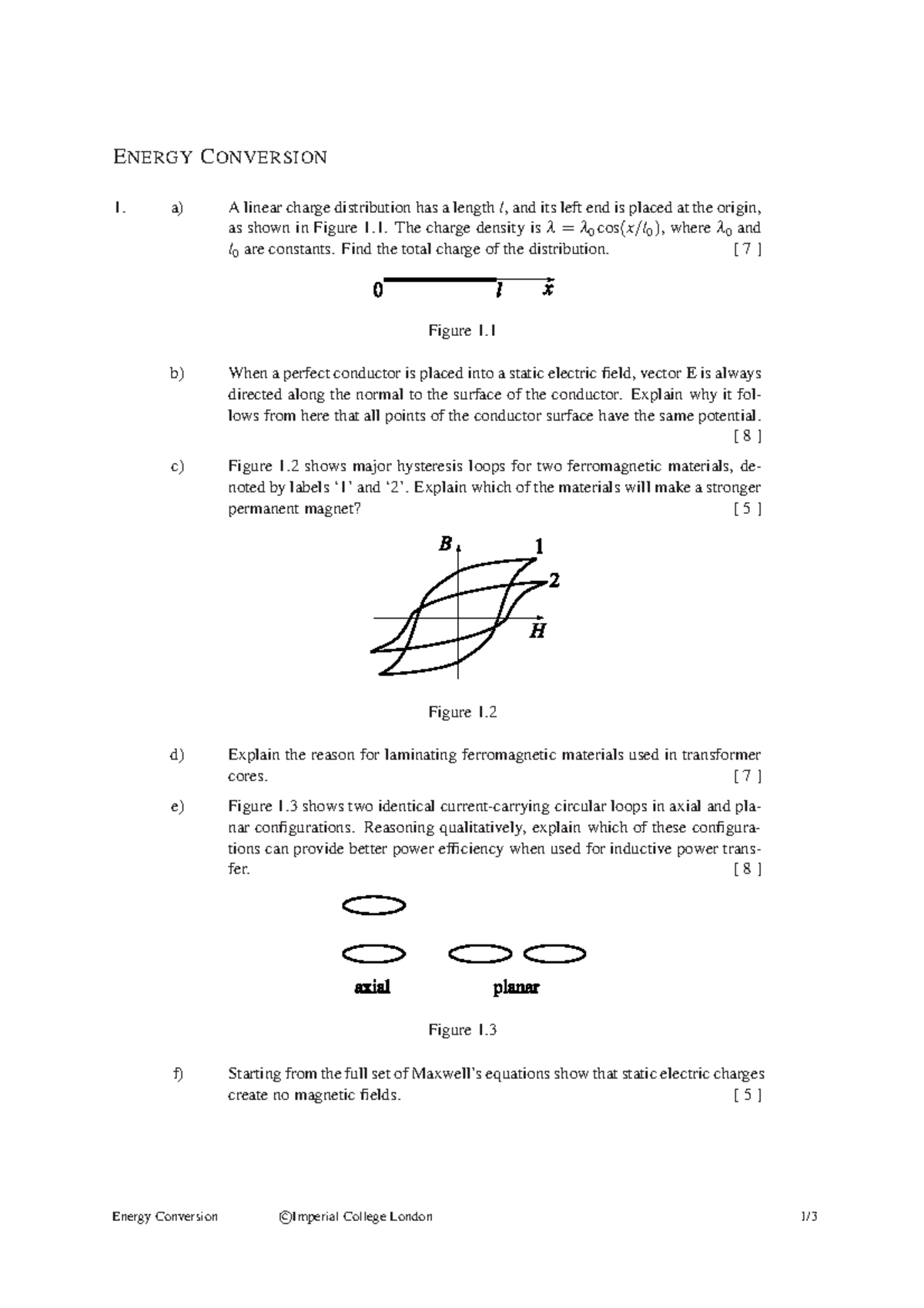Exam paper energy conversion - ENERGYCONVERSION a) A linear charge ...