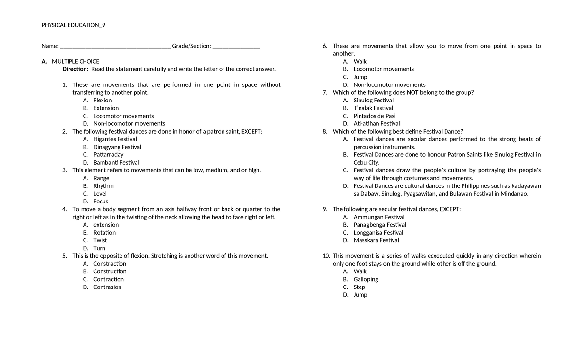 PE M3 Summative Test - PHYSICAL EDUCATION_ Name ...