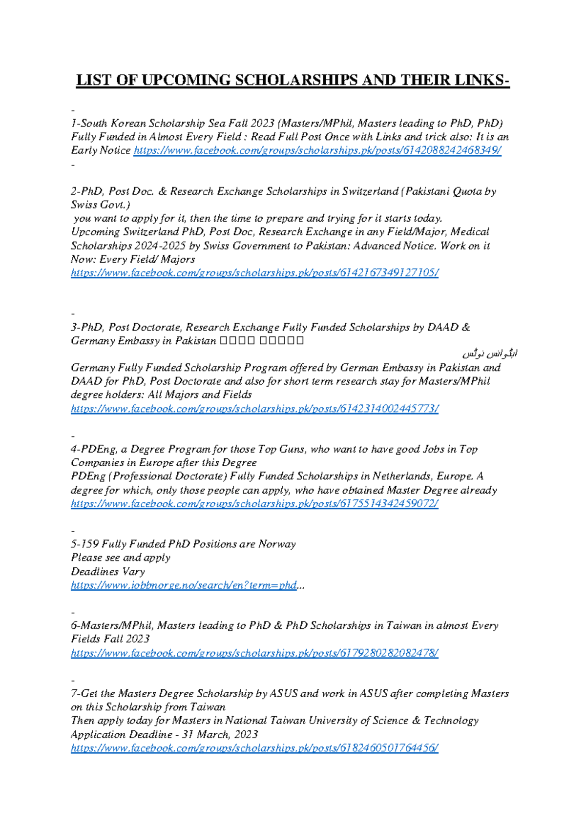 LIST OF Upcoming Scholarships AND Their Links - LIST OF UPCOMING ...