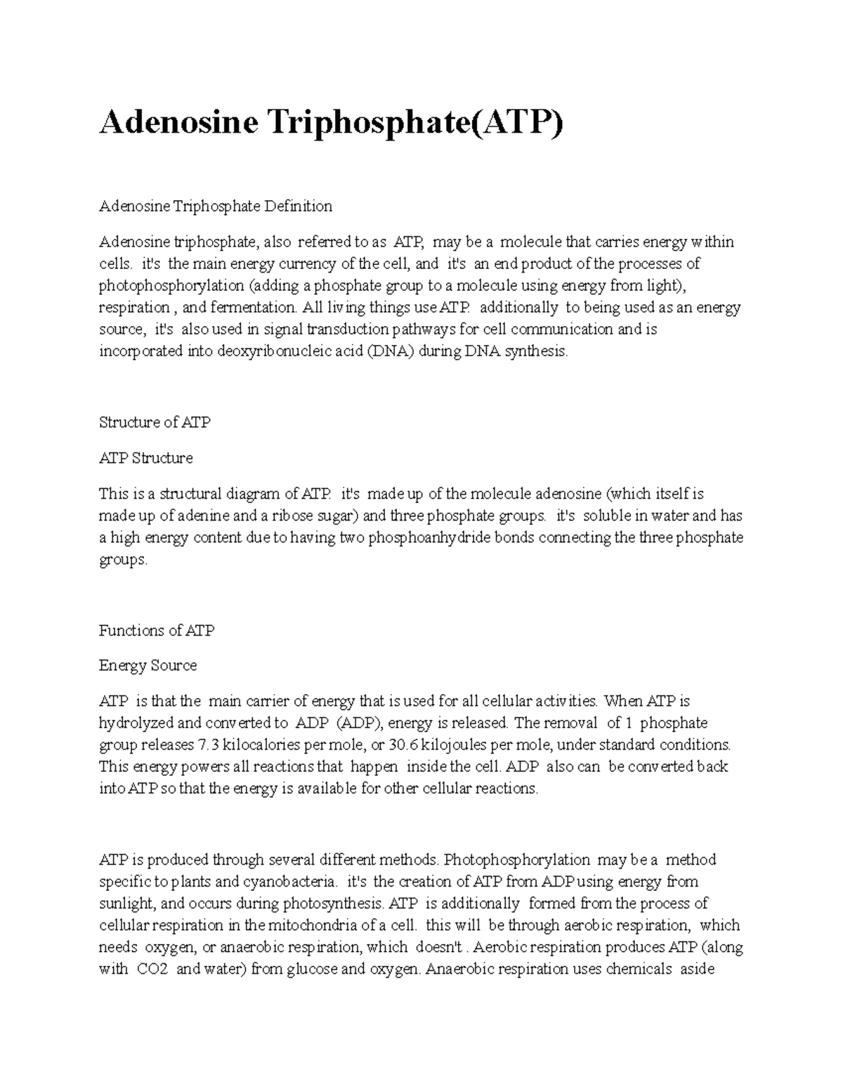 Adenosine Triphosphate (ATP) - Adenosine Triphosphate(ATP) Adenosine ...