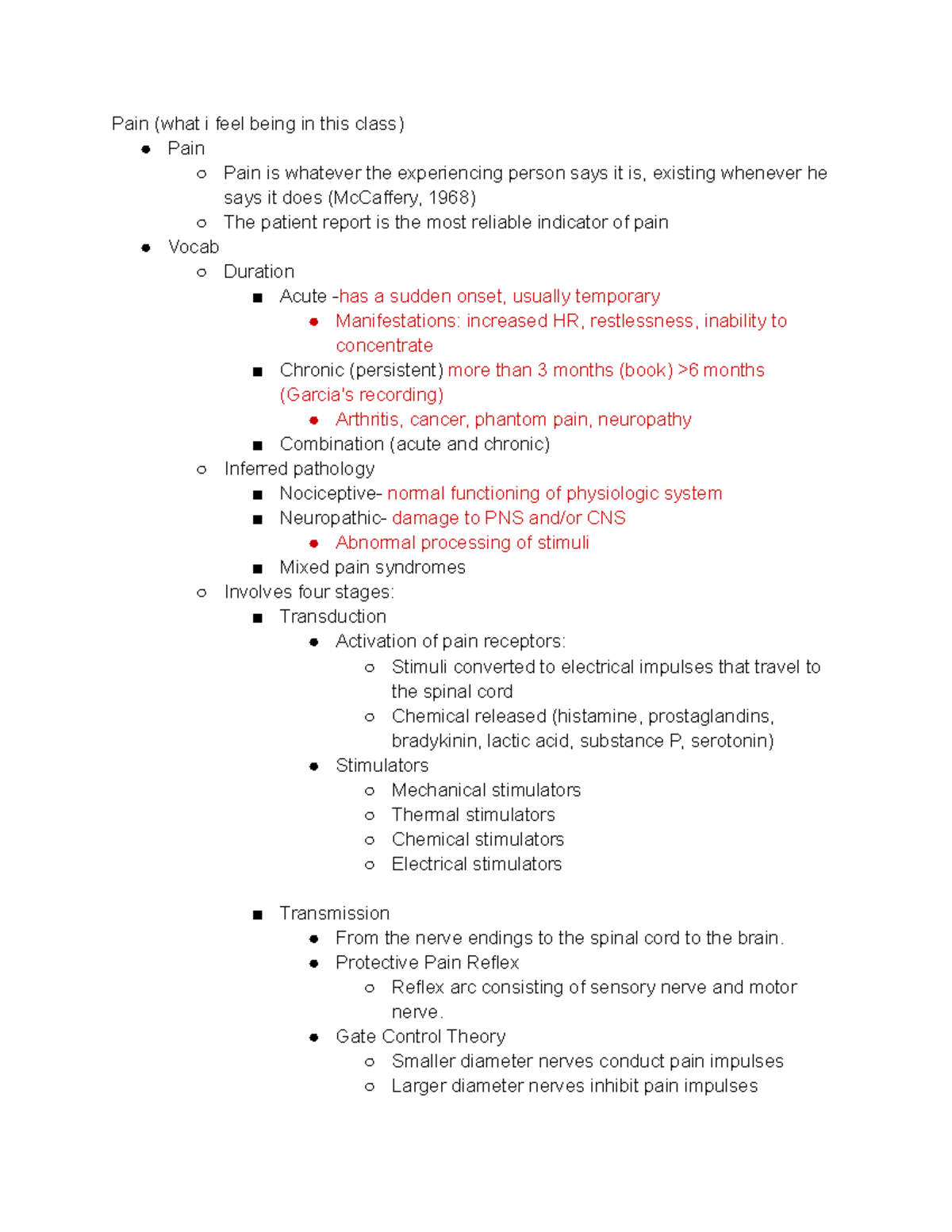 Copy of Exam 2 Notes - Pain (what i feel being in this class) Pain Pain ...