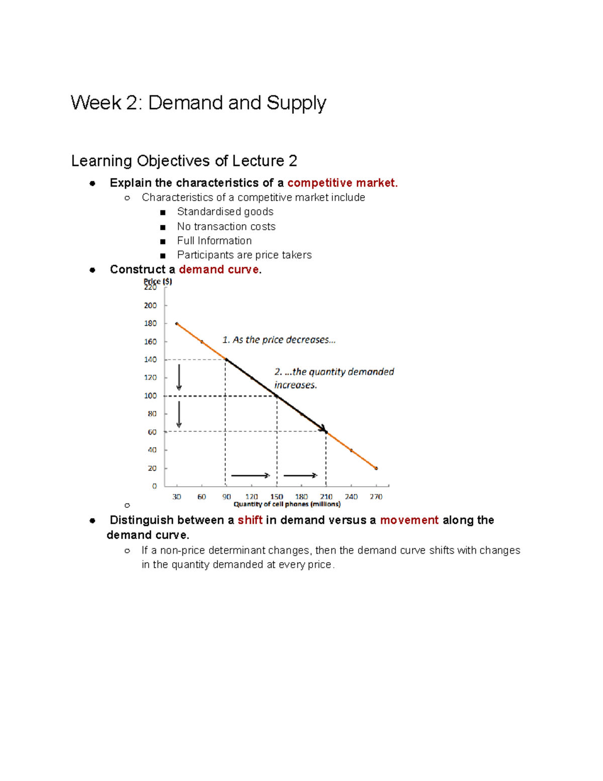 ECON1001 Week 2 Demand and Supply Learning Objectives answered - Week 2 ...