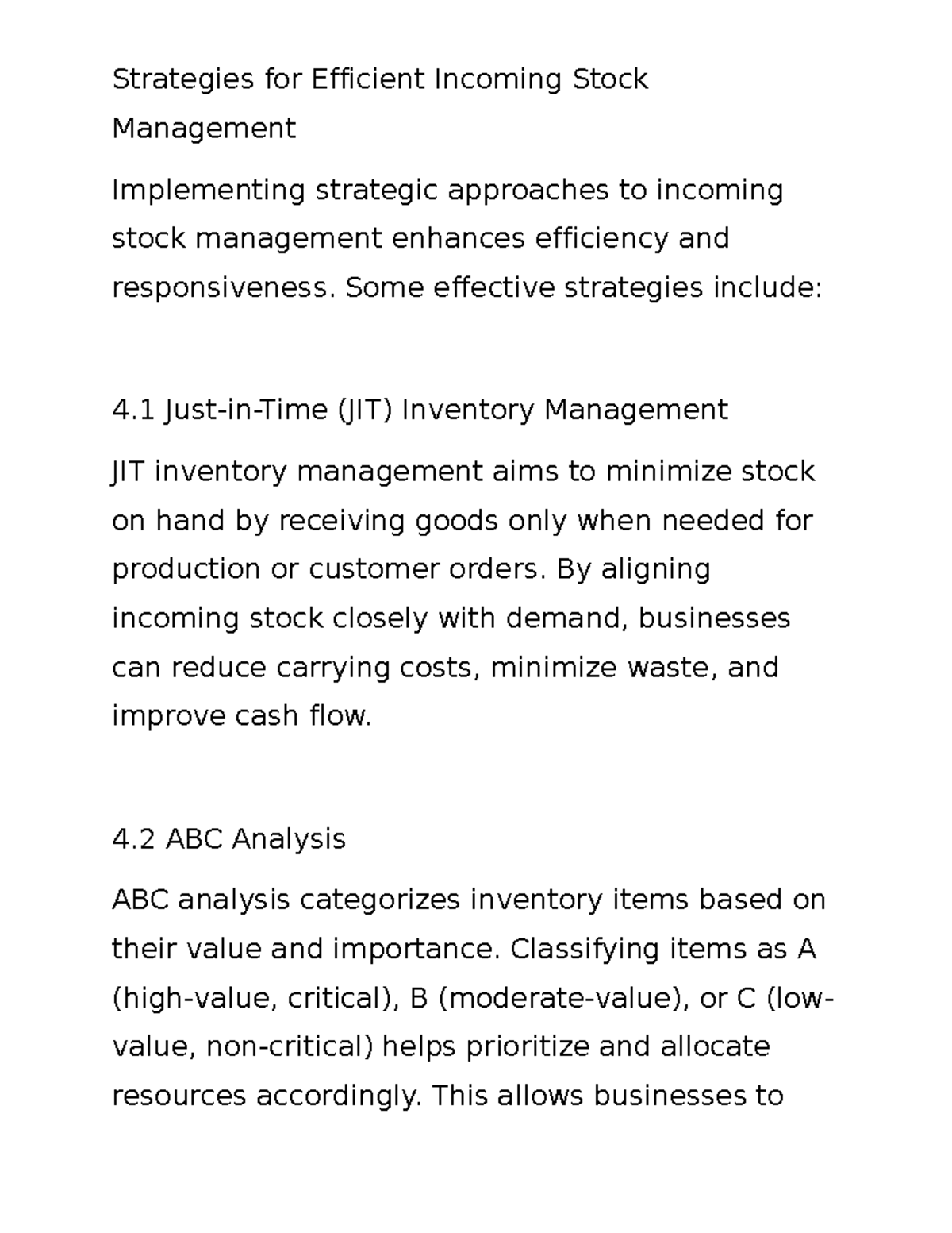 153 - COURSEWORK - Strategies for Efficient Incoming Stock Management ...