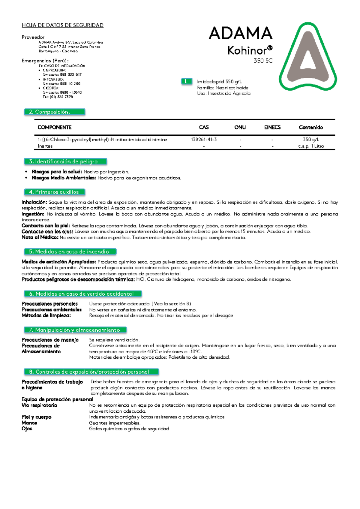 Adama HS Kohinor 350 SC tcm94-42256 - HOJA DE DATOS DE SEGURIDAD ...