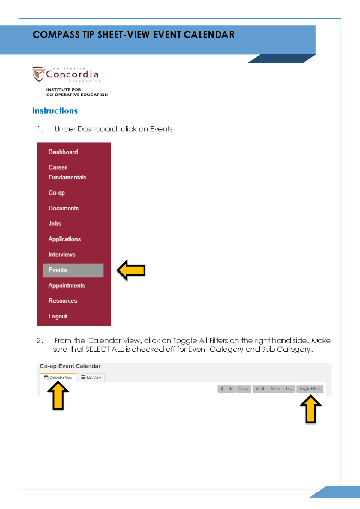 Compass Tip Sheet-View Event Calendar - POLI 203 - 1 COMPASS TIP SHEET ...