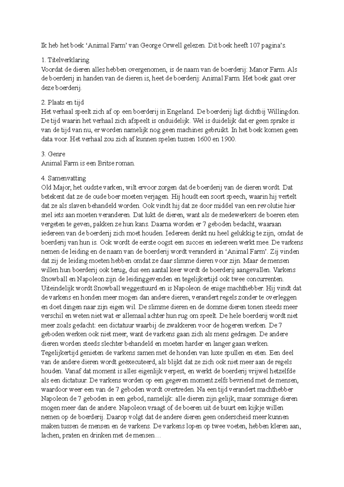 Engels - Animal Farm 5VWO - Ik heb het boek ‘Animal Farm’ van George ...