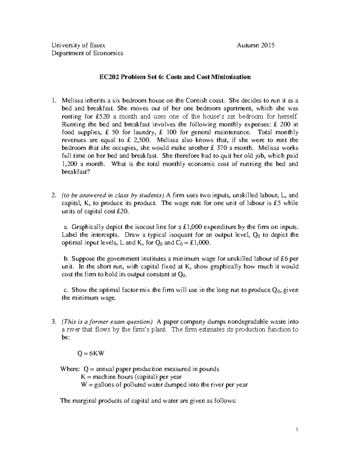 EC202 Problem Set 06 - 1 University of Essex Autumn 2015 Department of Economics EC202 Problem ...