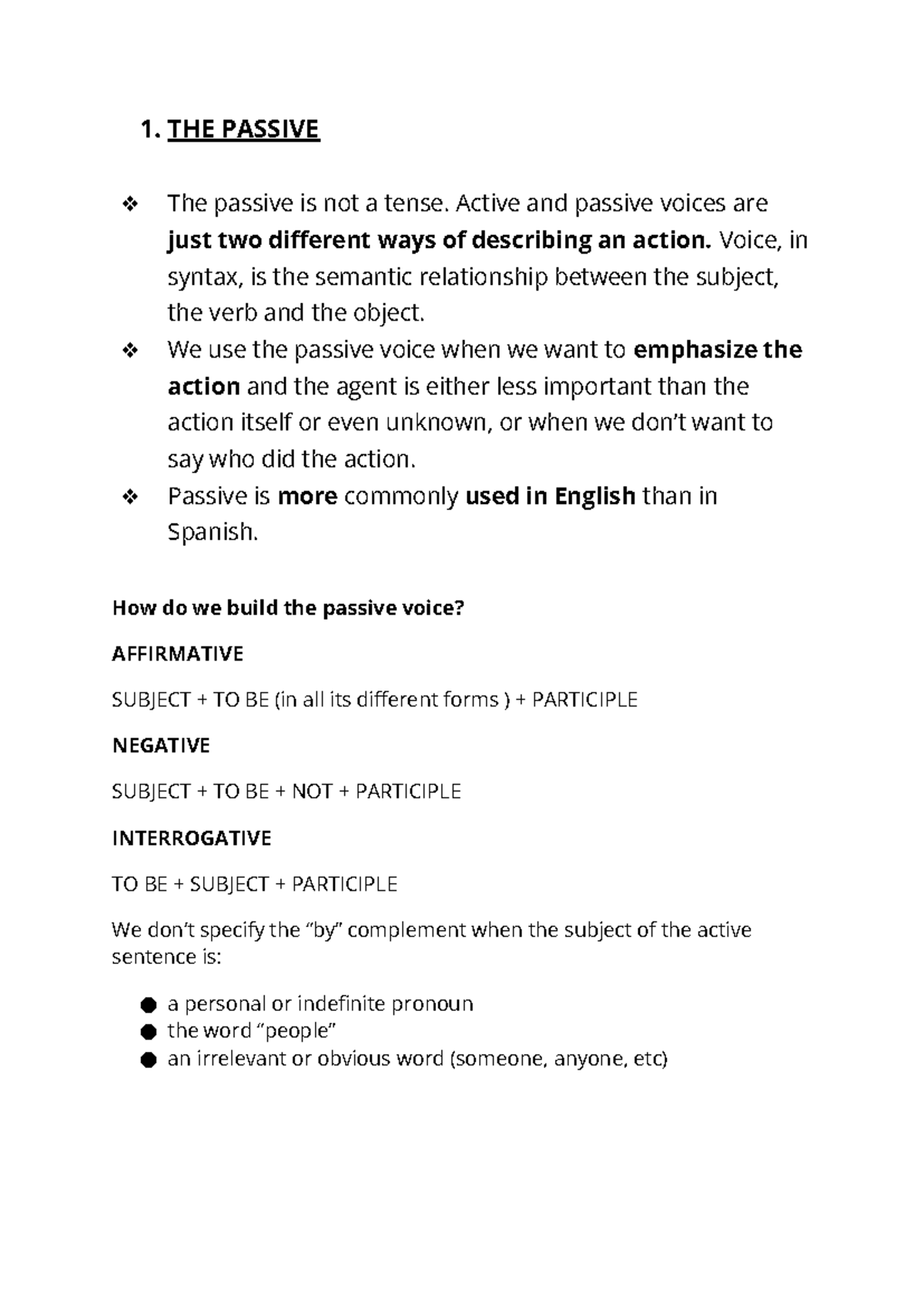 Passive Theory - teoria de la pasiva en ingles - 1. THE PASSIVE The passive is not a tense ...