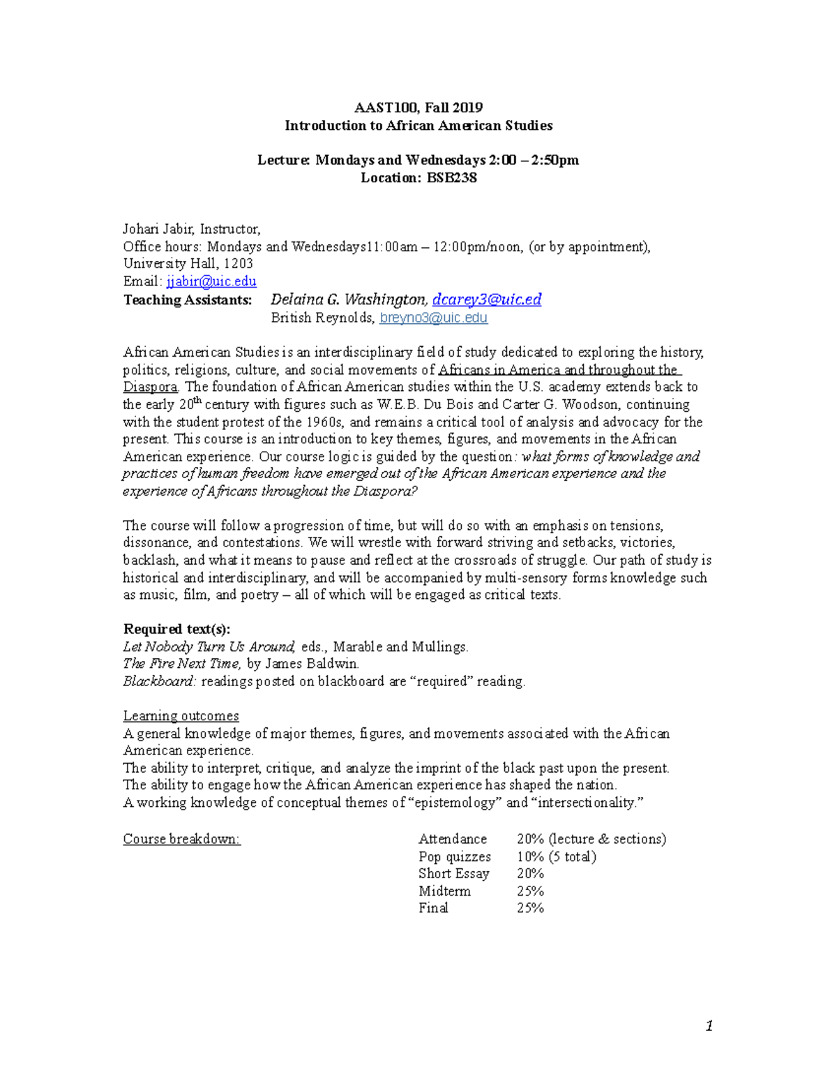 AAST100. Fall2019 - All Assignments Syllabus much reading so this is ...