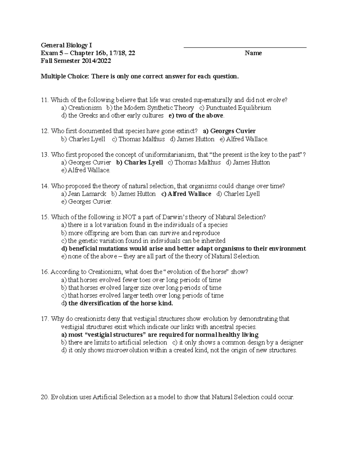 Practice Exam 5 Fall 2014-2022 - General Biology I Exam 5 – Chapter 16b ...
