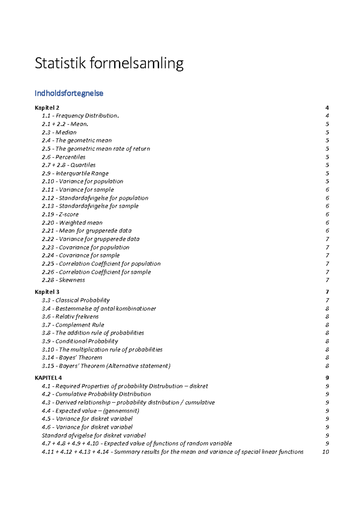 Formelsamling, indeholder alle formler - Statistik formelsamling 1 ...