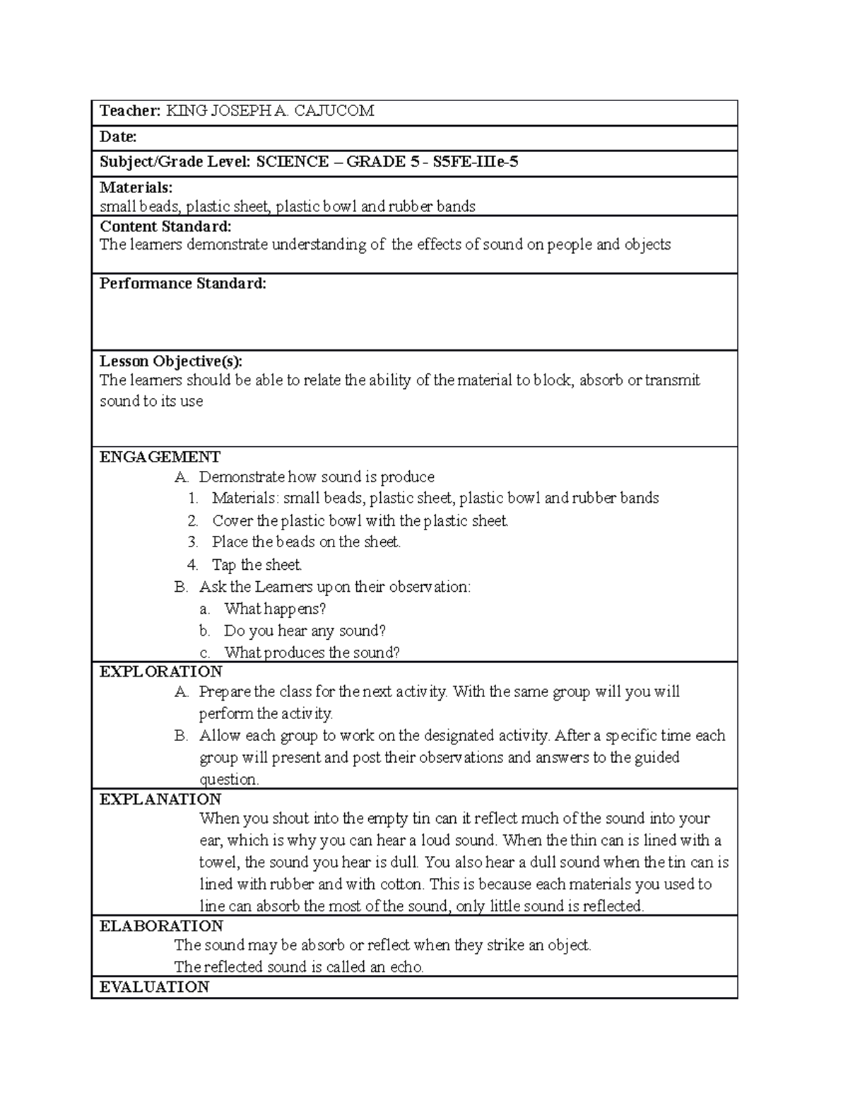 DLP- Force 3 - 5E MODEL LESSON PLAN - Teacher: KING JOSEPH A. CAJUCOM ...
