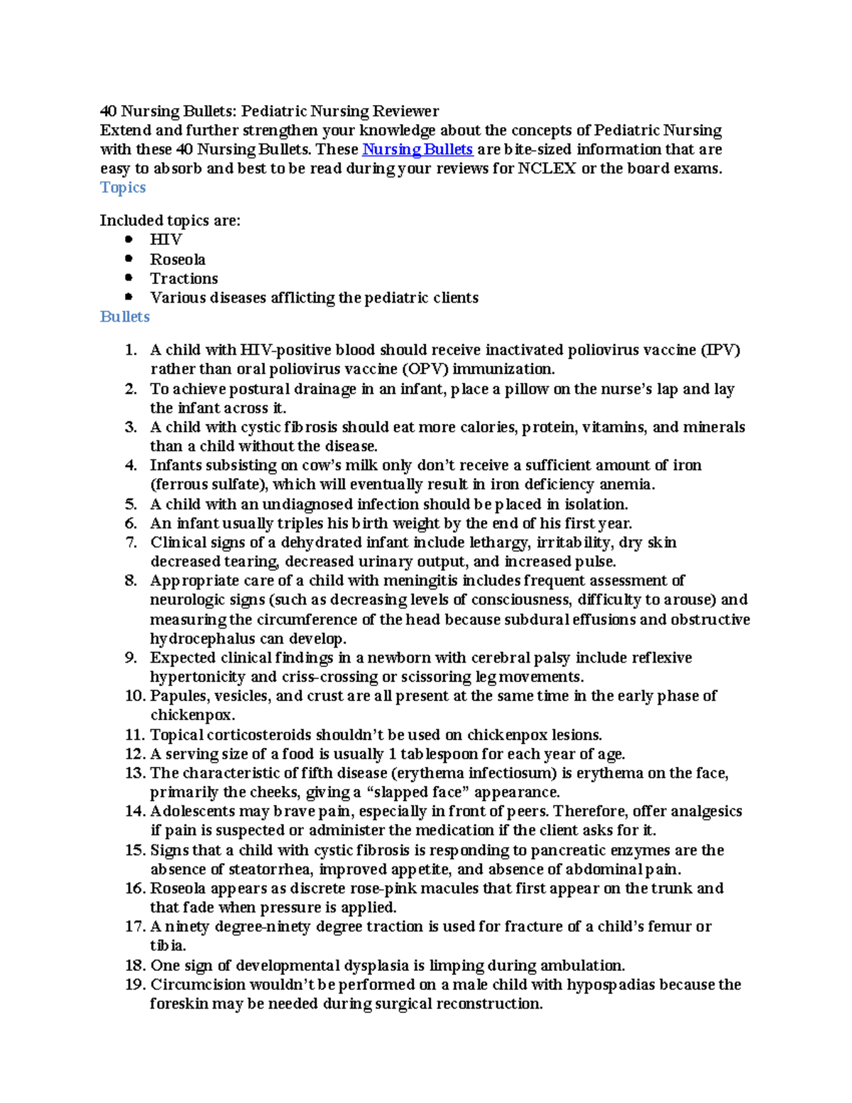 40 Nursing Bullets pedia - 40 Nursing Bullets: Pediatric Nursing ...