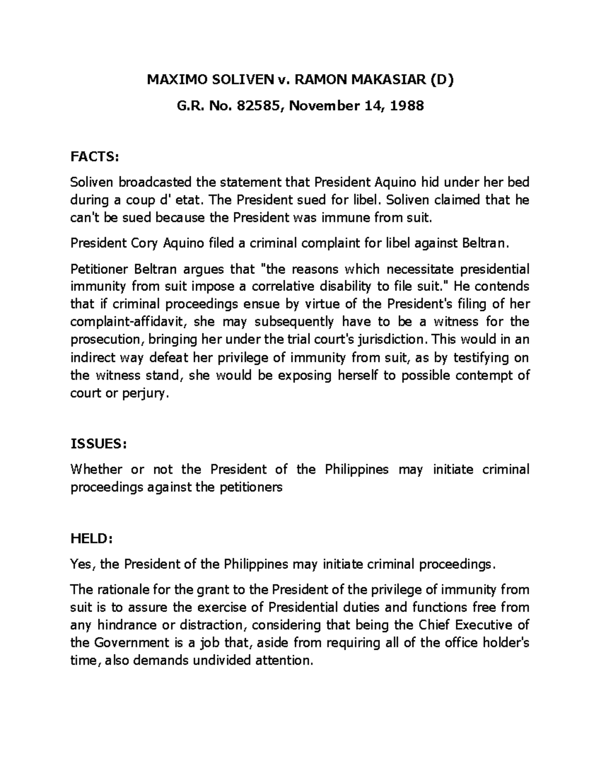 Maximo Soliven v. Ramon Makasiar - MAXIMO SOLIVEN v. RAMON MAKASIAR (D ...