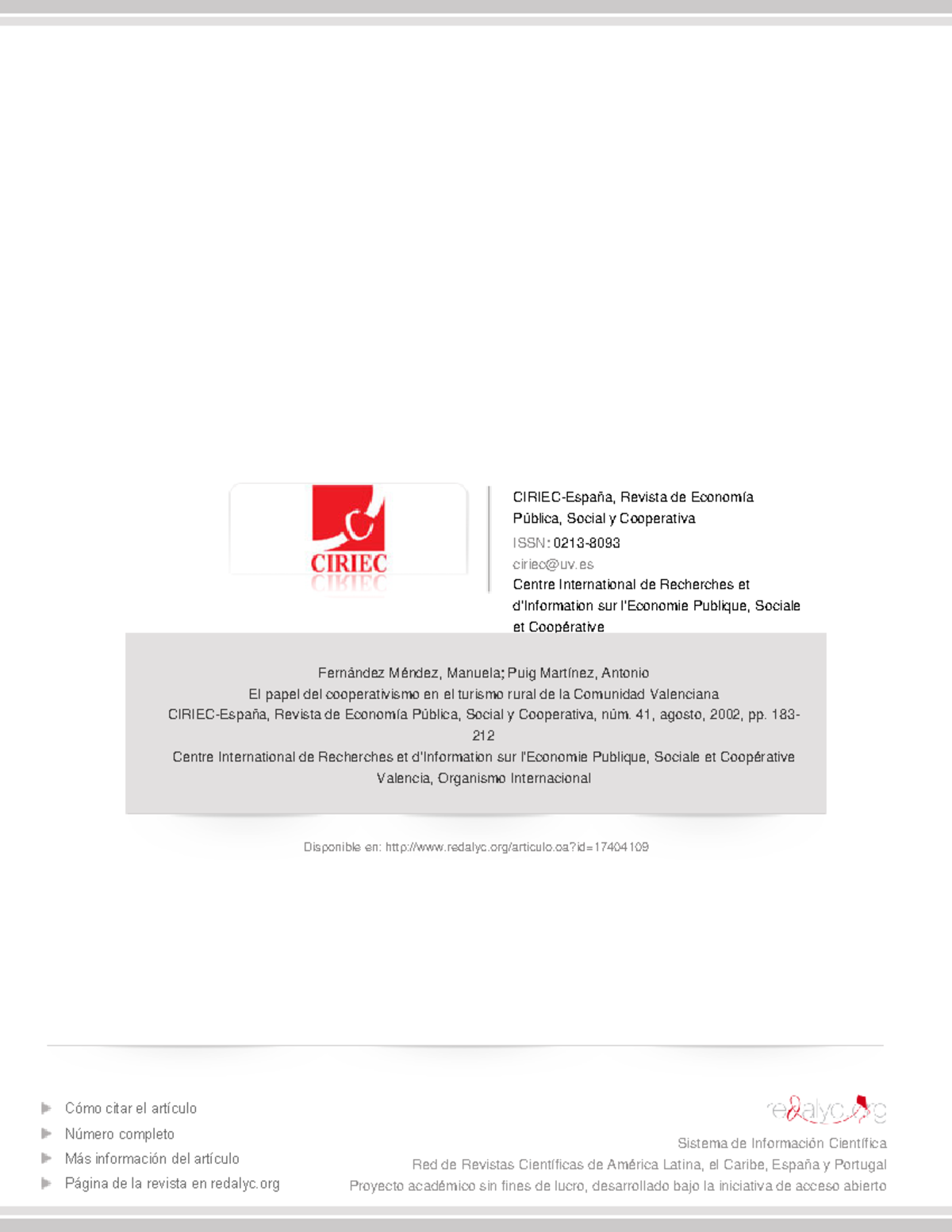 TEMA 2 - CVBNM,L.- CIRIEC-España, Revista de Economía Pública, Social y ...