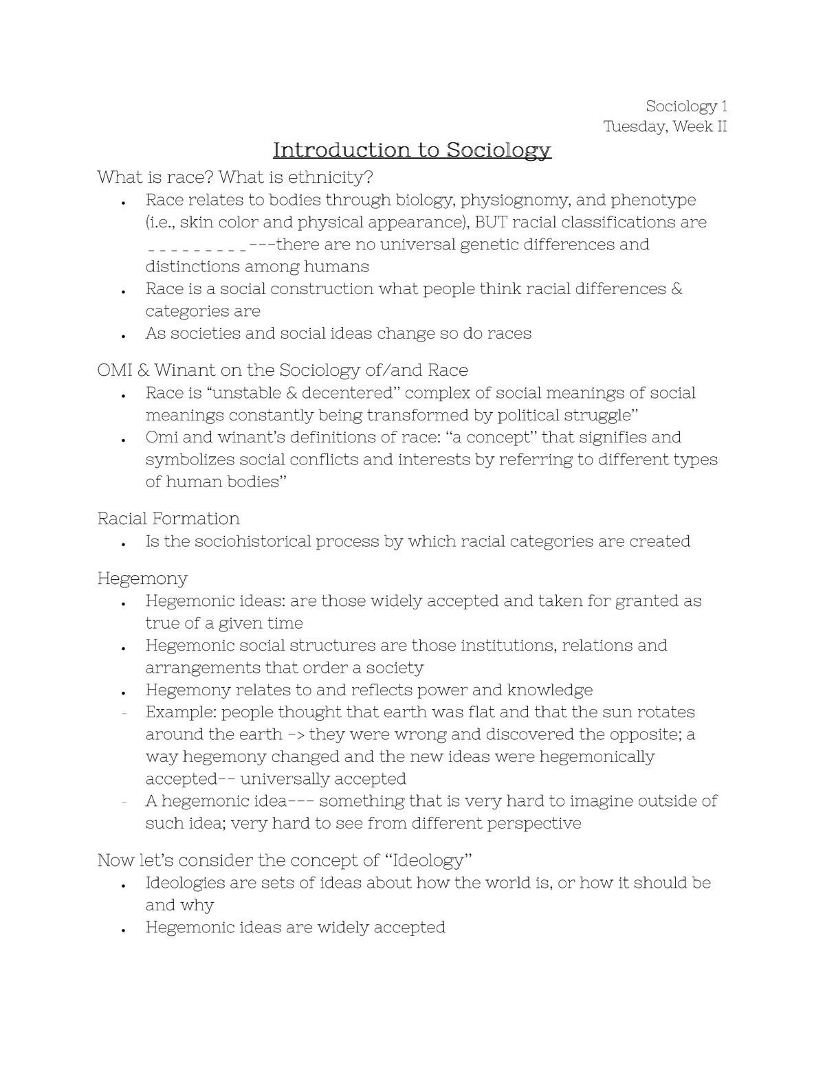 Lecture notes - Google Docs - Sociology 1 Tuesday, Week II Introduction ...