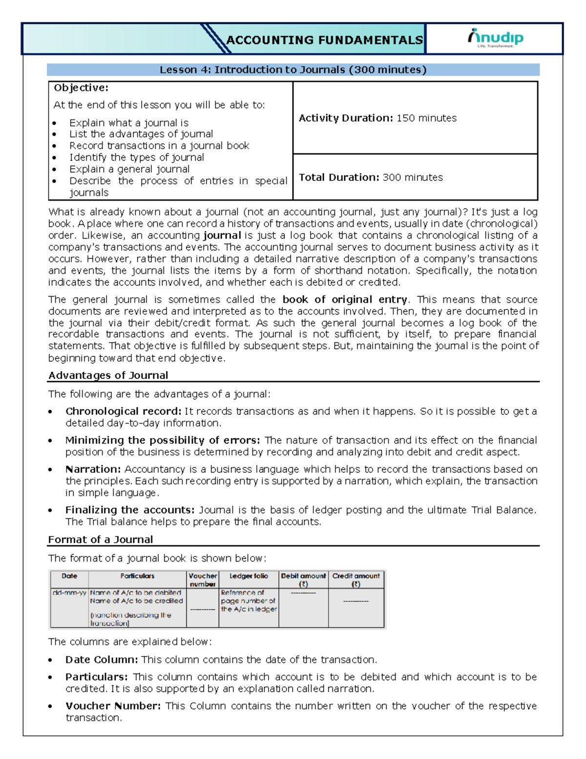 Lesson 4 - Introduction to Journals - A place where one can record a ...