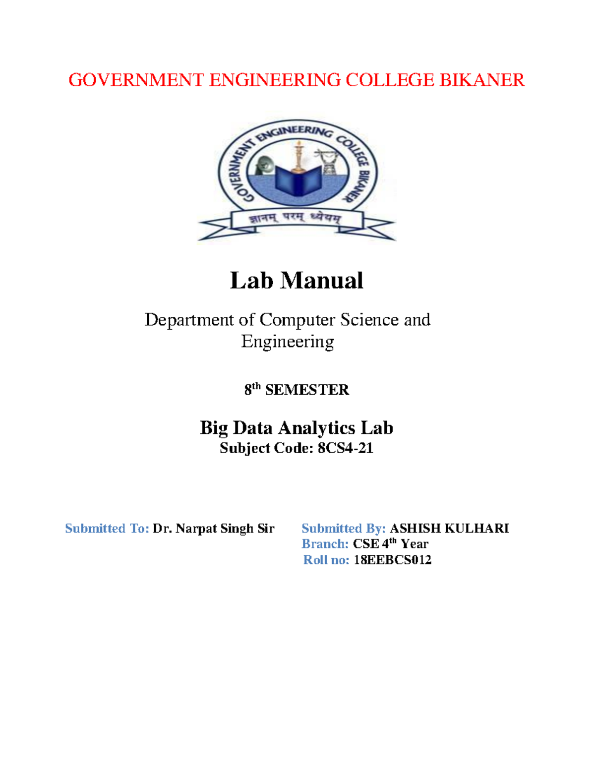 Big Data Analytics Lab - GOVERNMENT ENGINEERING COLLEGE BIKANER Lab ...