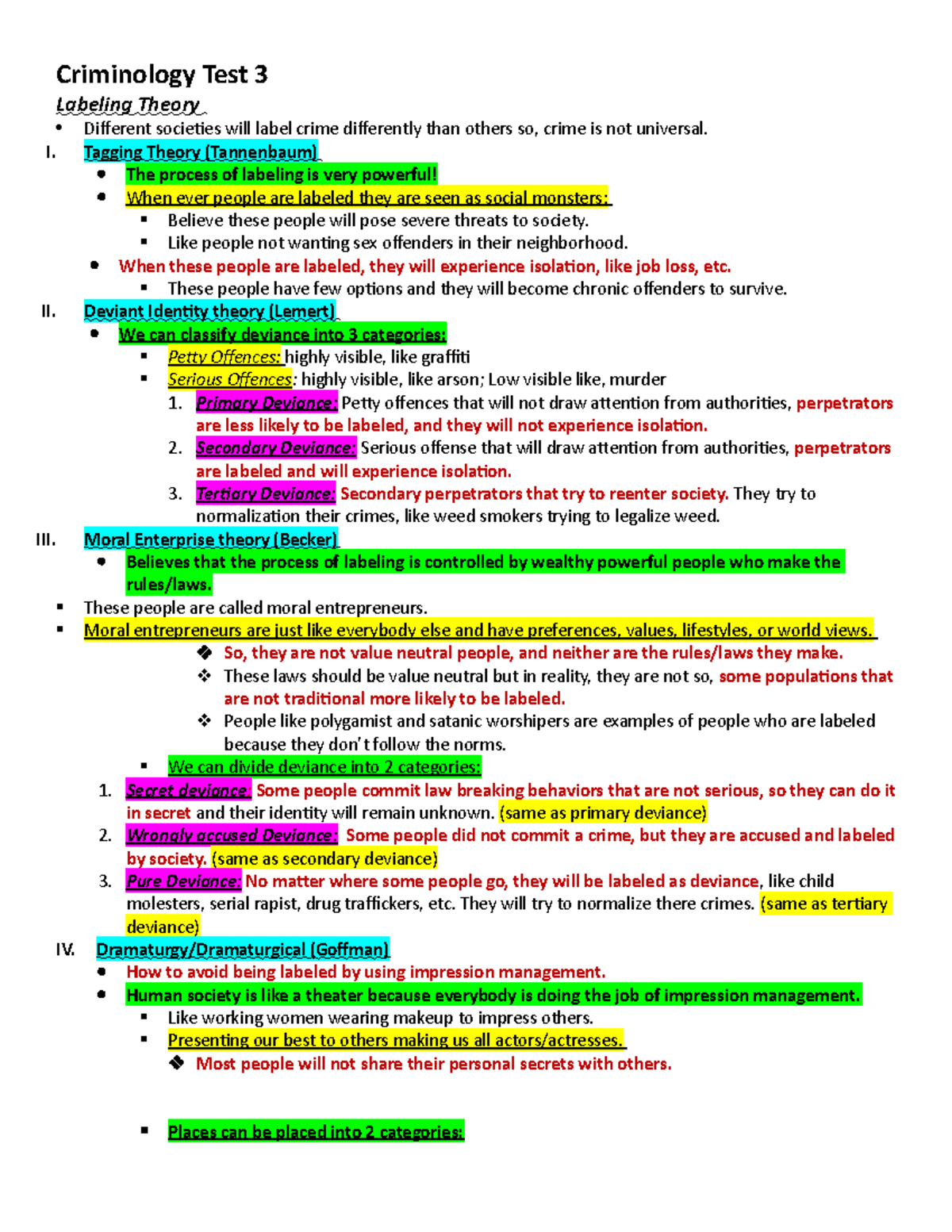 Criminology Exam 3 - Criminology Test 3 Labeling Theory Different ...