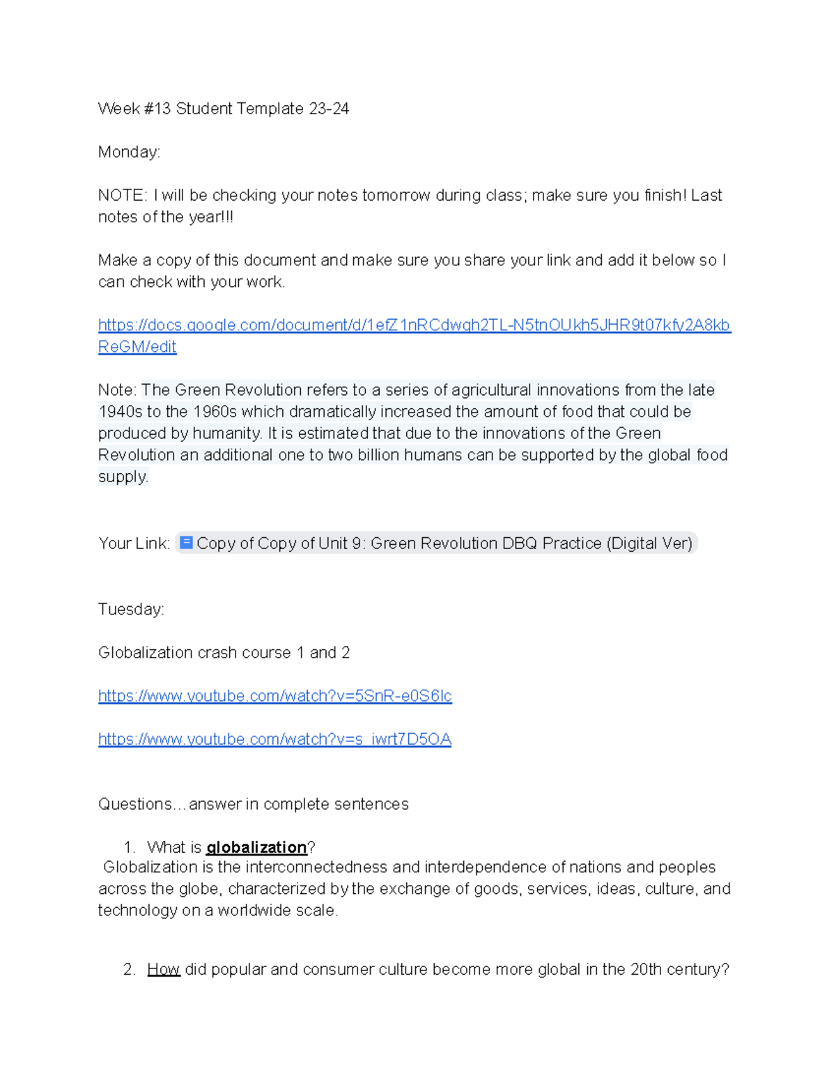 13 - Mr holz, apwh week 13 doc - Week #13 Student Template 23- Monday ...