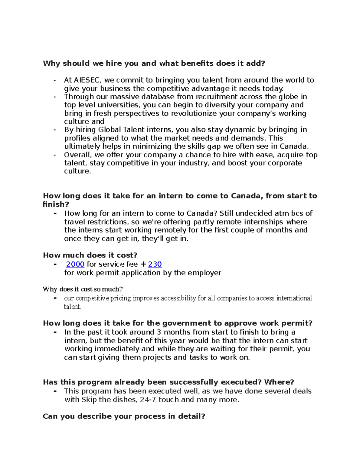 Aiesec interview sales meeting questions - Why should we hire you and ...