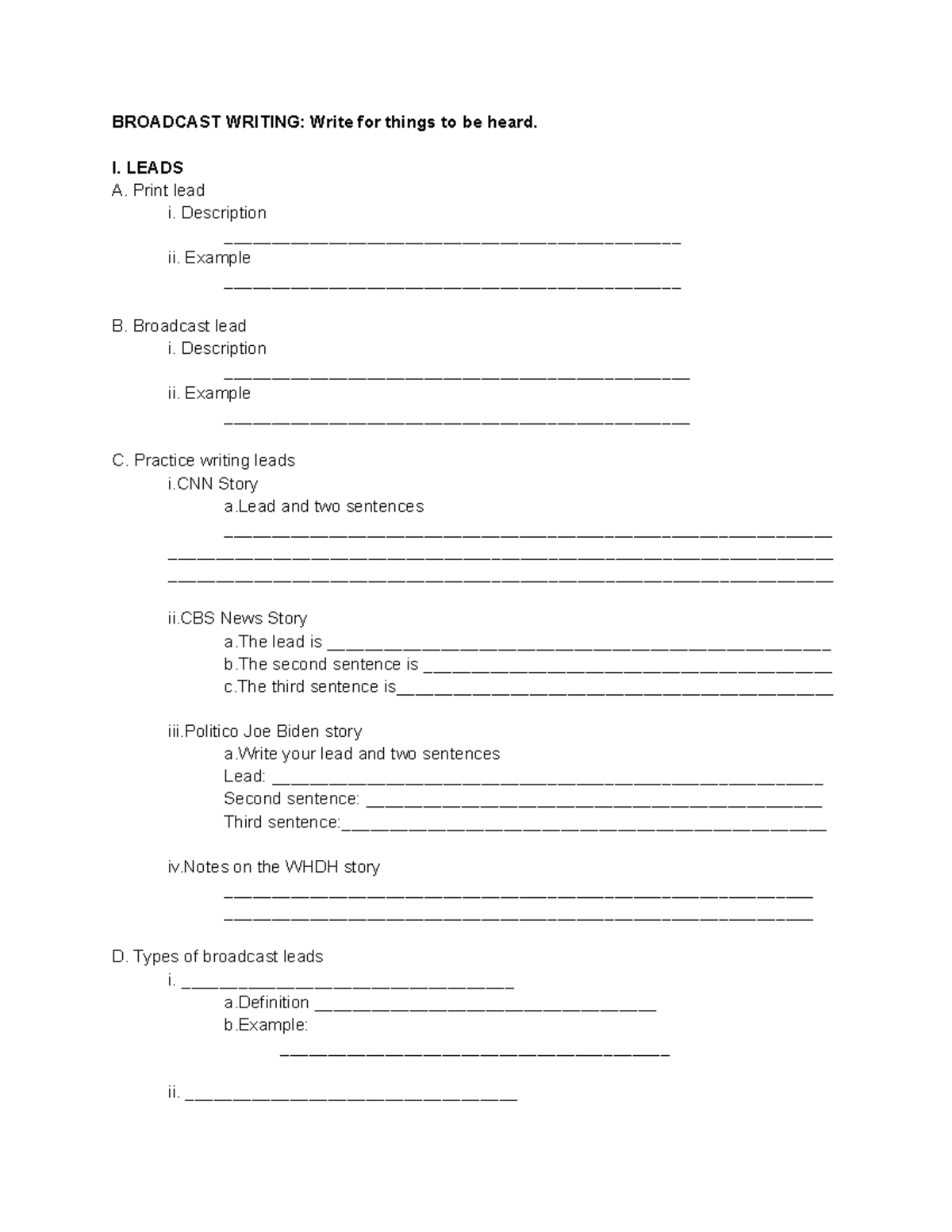 Broadcast Writing Skeletal Notes - BROADCAST WRITING: Write for things ...