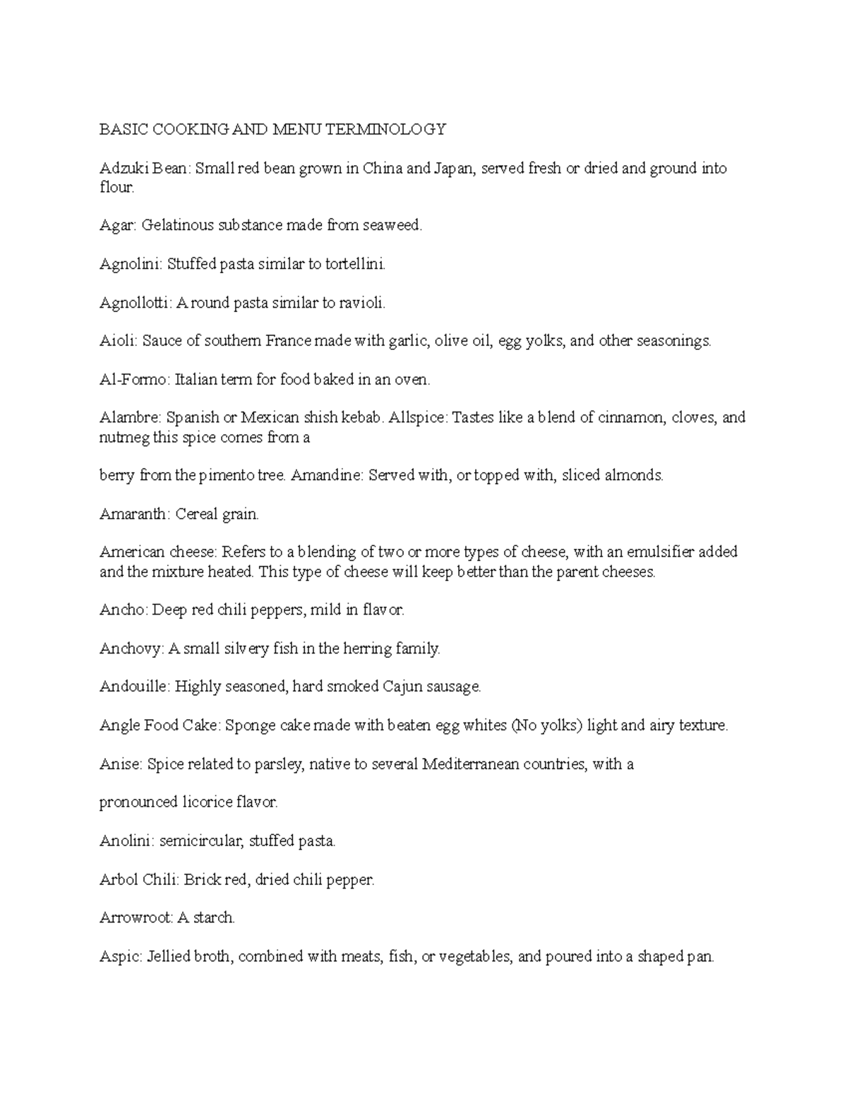 Basic Cooking AND MENU Terminology - BASIC COOKING AND MENU TERMINOLOGY ...