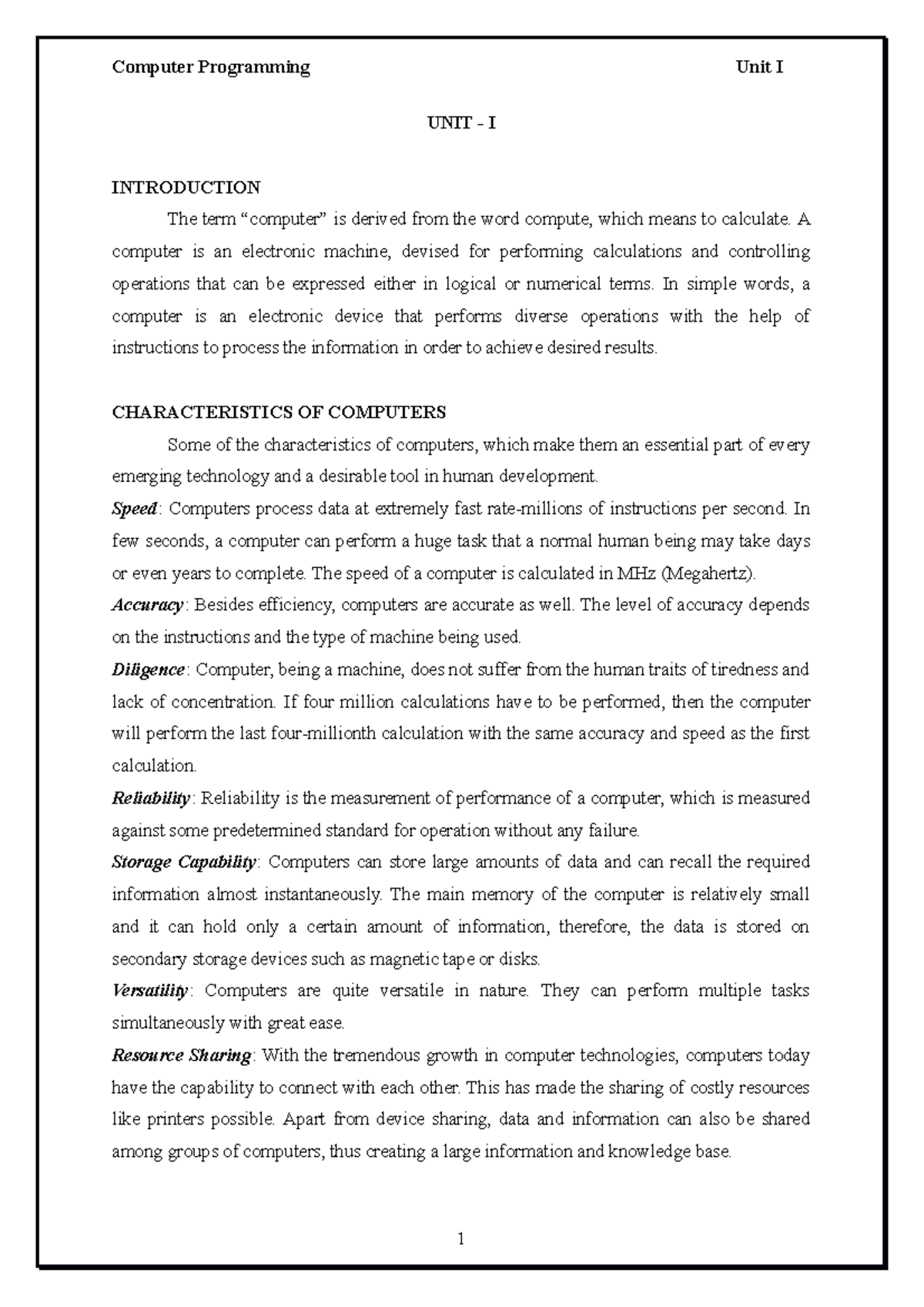 5 6084428895476515343 - UNIT - I INTRODUCTION The term “computer” is ...