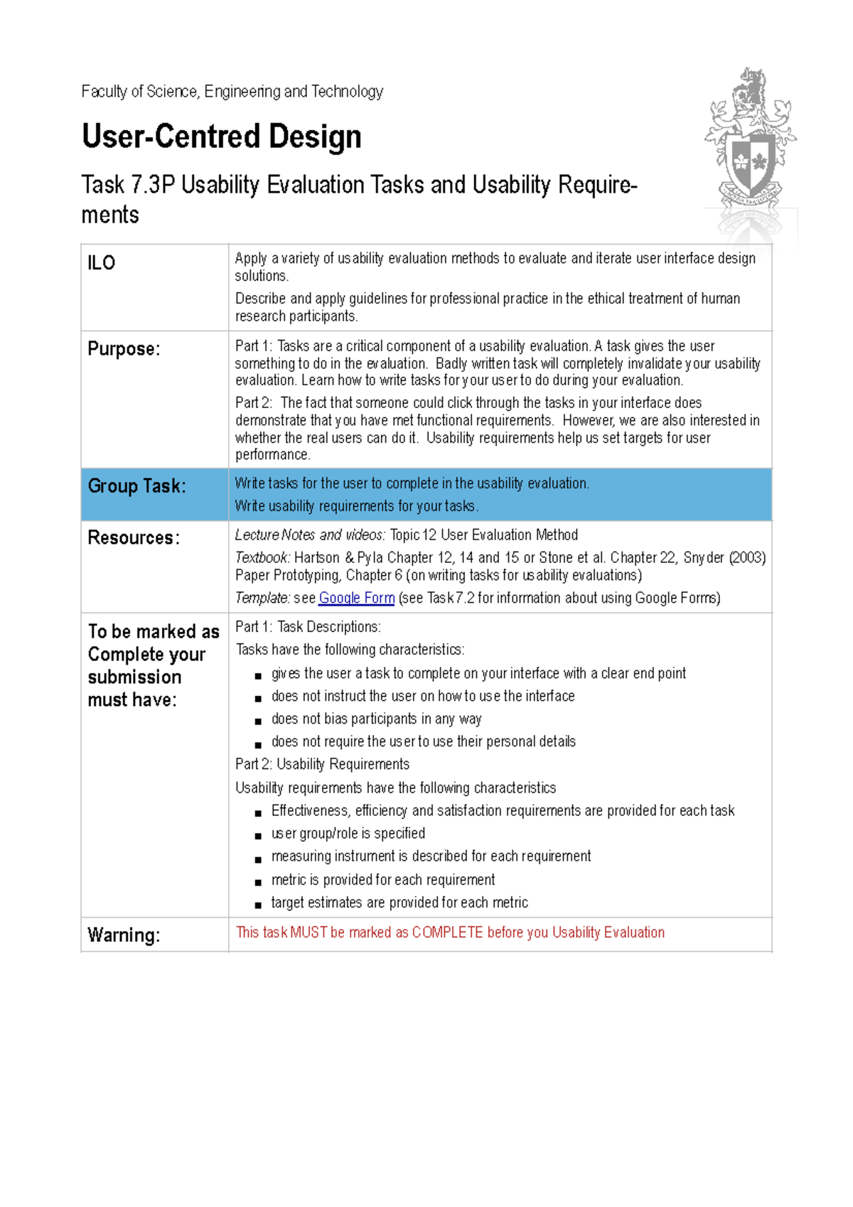 cos20001 Task 7.3P - Faculty of Science, Engineering and Technology ...