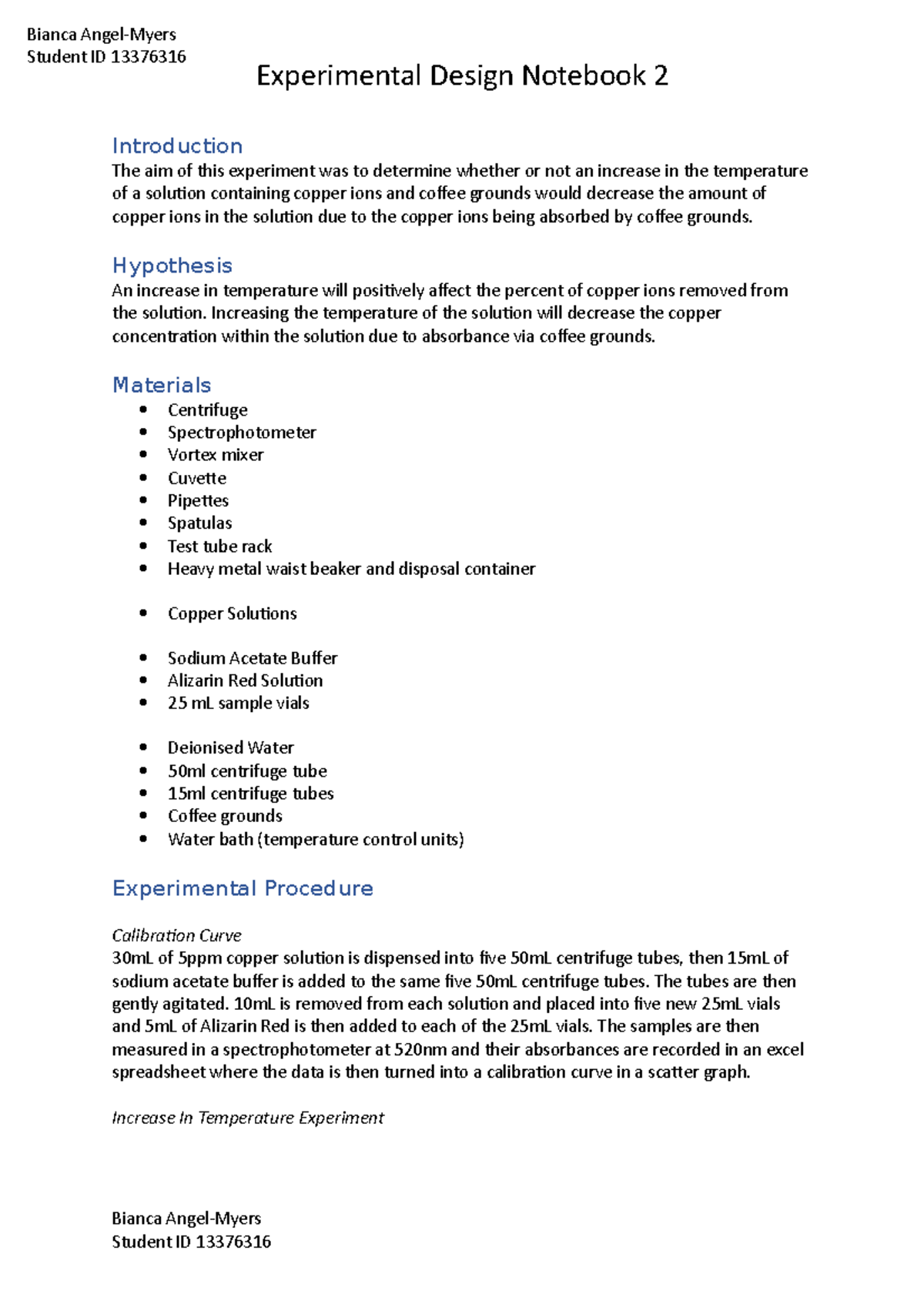 Lab Notebook for Cell bolilogy and genetics - Experimental Design ...