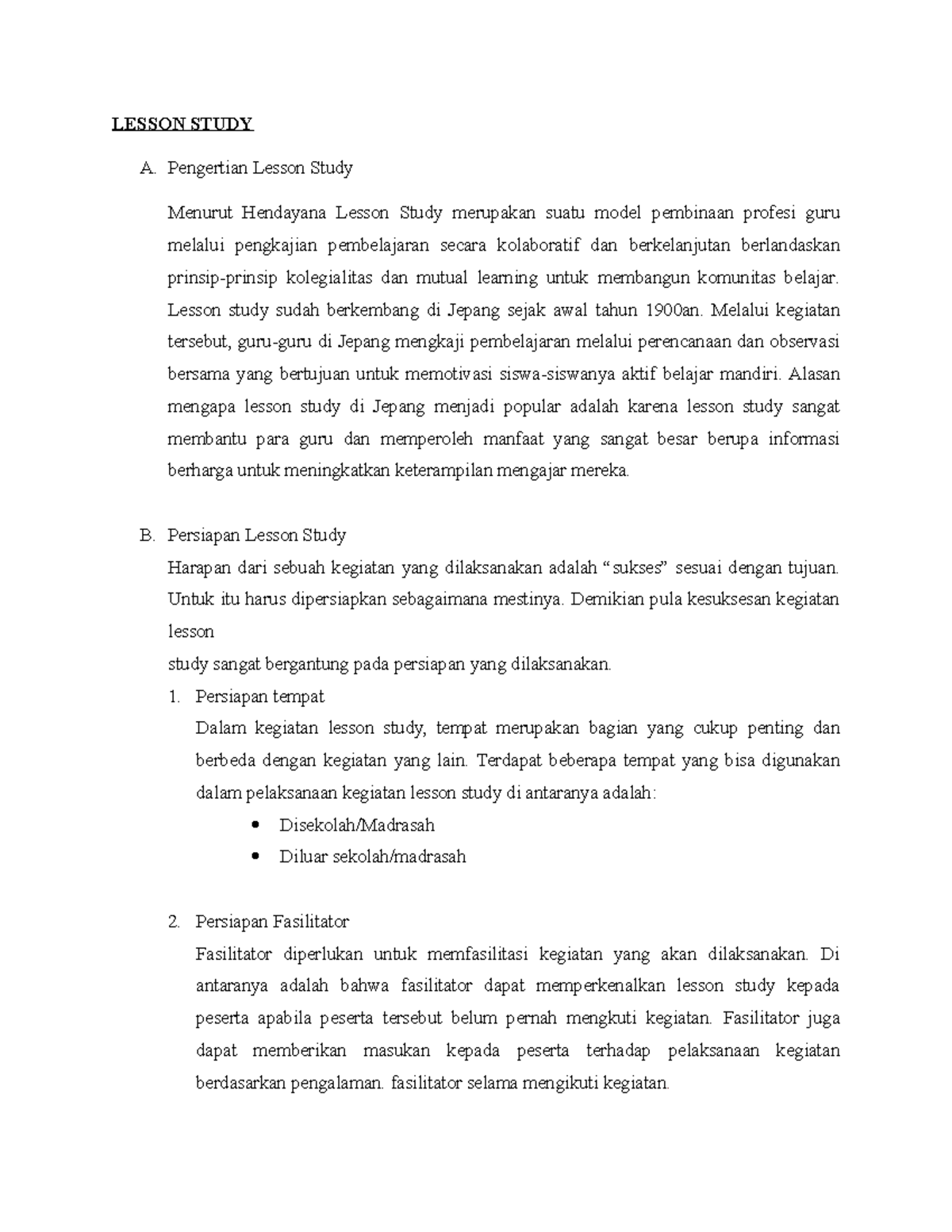 Lesson Study - LESSON STUDY A. Pengertian Lesson Study Menurut ...