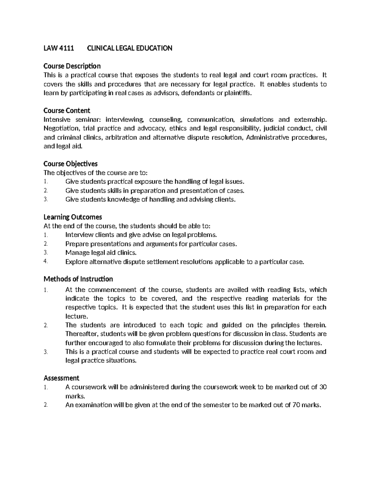 LAW 4111 Clinical Legal Education - LAW 4111 CLINICAL LEGAL EDUCATION ...