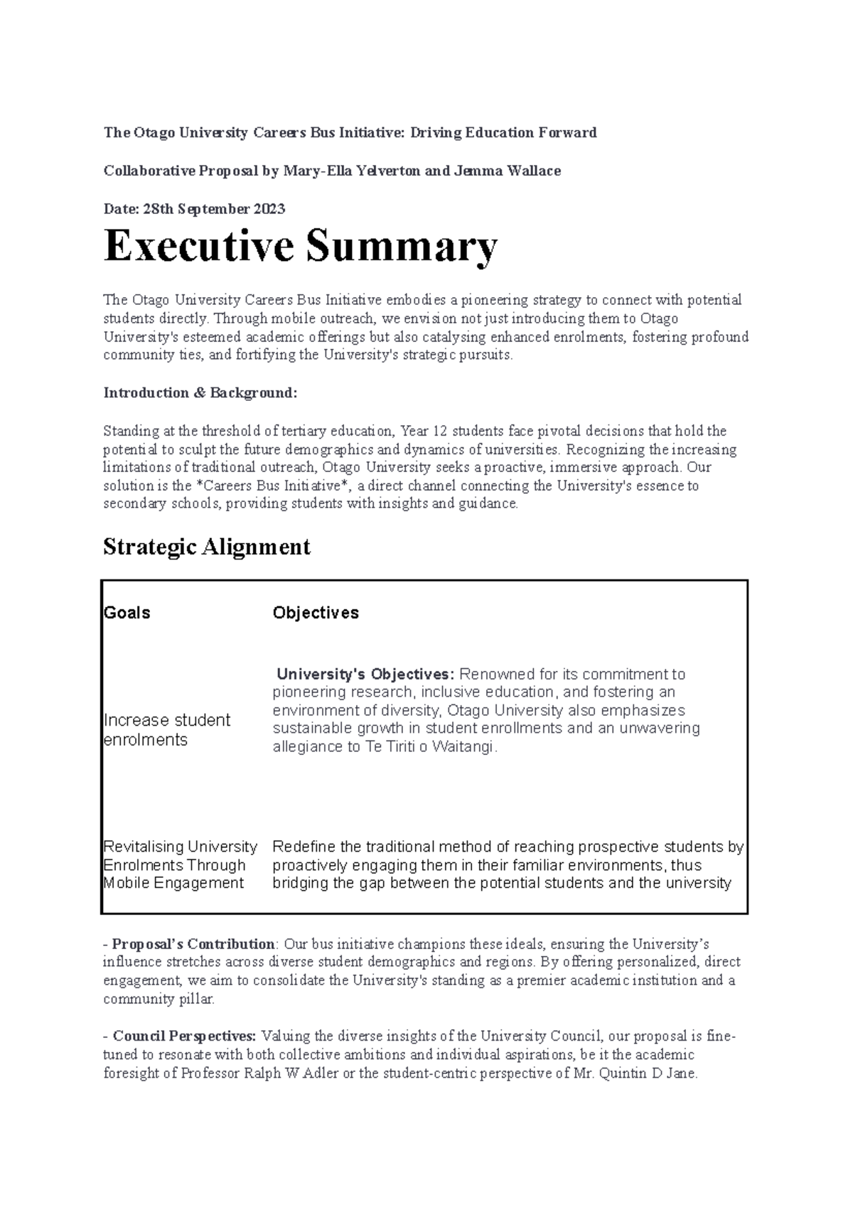 2 page executive summary doc - The Otago University Careers Bus ...