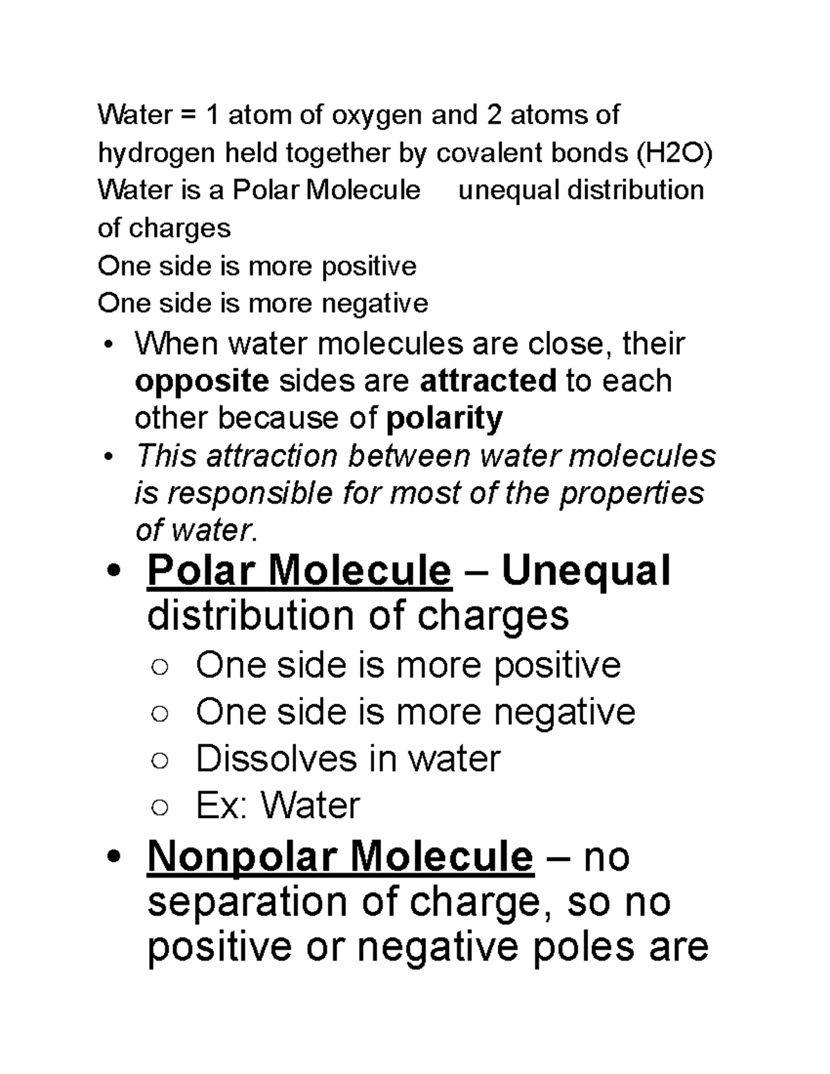 Ecology 2 - Water = 1 atom of oxygen and 2 atoms of hydrogen held ...