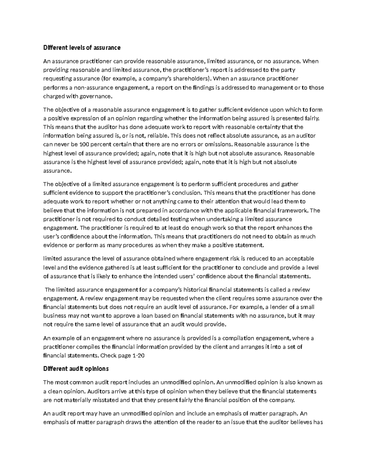 Auditing Review - Different levels of assurance An assurance ...