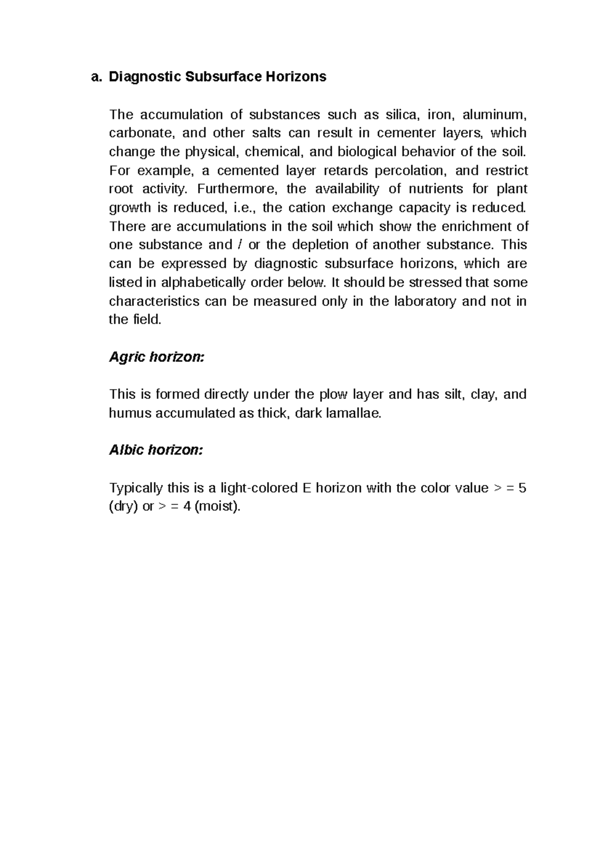 Diagnostic Subsurface Horizons - a. Diagnostic Subsurface Horizons The ...