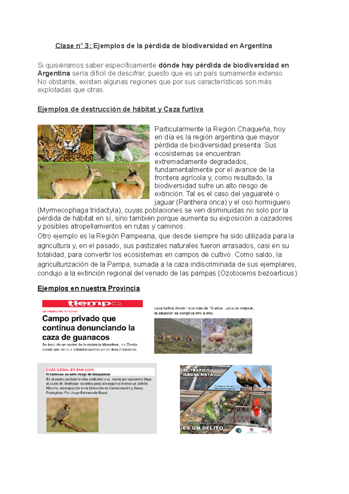 Clase n° 3 Ejemplos DE LAS Causas - Clase n° 3: Ejemplos de la pérdida de biodiversidad en ...