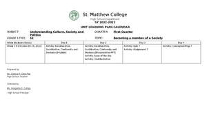 UCSP - HANDOUT WEEK 1 LESSON - Lesson #1: Defining Culture, Society and ...