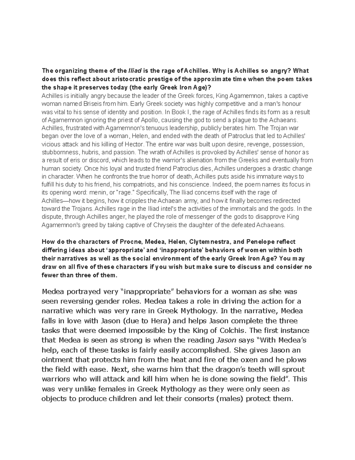 Untitled document (28) - The organizing theme of the Iliad is the rage ...
