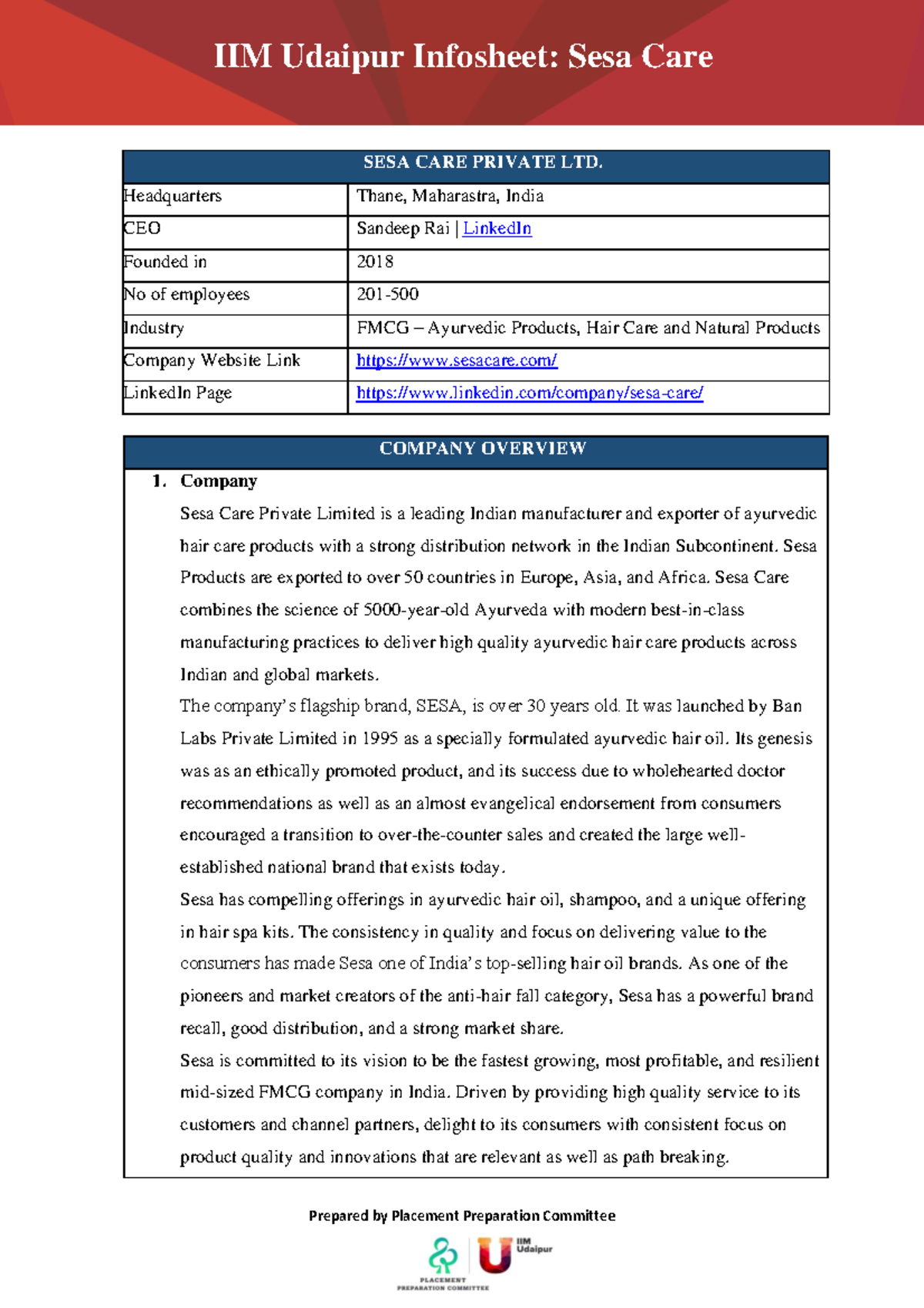 Sesa Care 2021 Infosheet - SESA CARE PRIVATE LTD. Headquarters Thane ...
