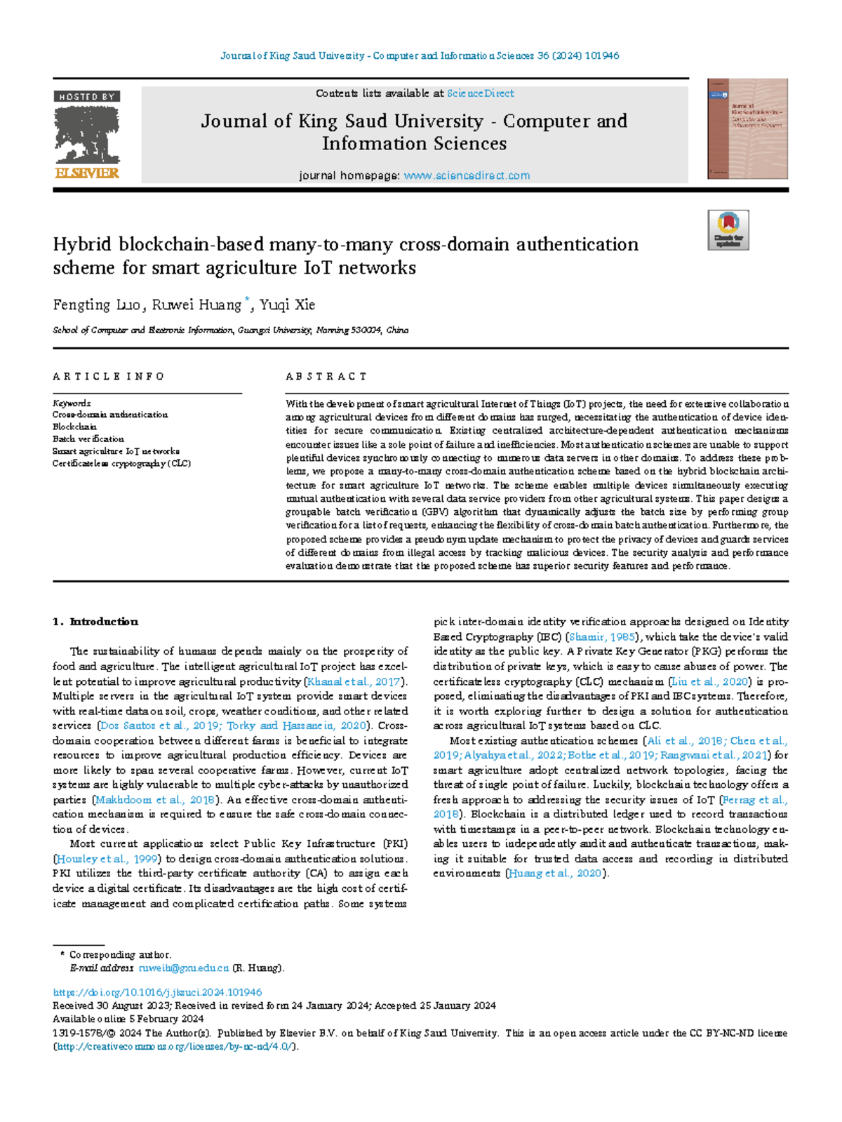 Hybrid Blockchain Based Many To Many Cross Domain Authentication Scheme For Smart Agriculture Io