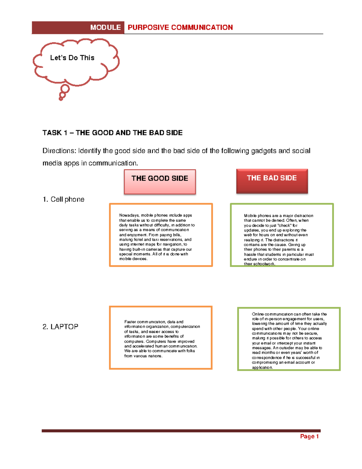 Activity 5 - Good and bad effects of technology - BS Psychology ...
