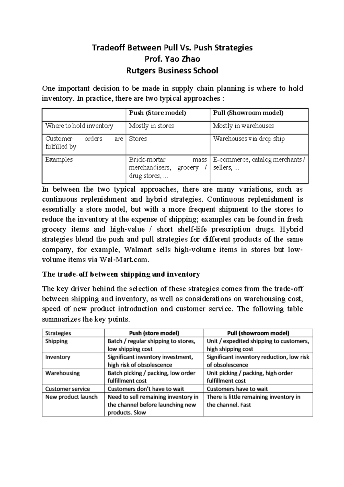 Prof. Yao Pull Vs Push - push pull - Tradeoff Between Pull Vs. Push ...