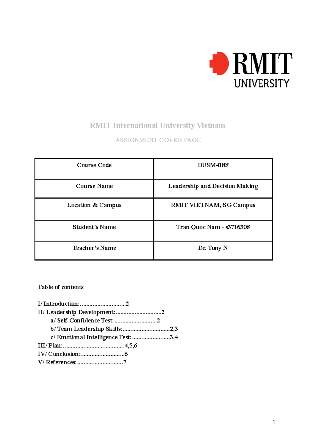 Leadership ASM3 - Tran Quoc Nam - s3716308 - RMIT International ...